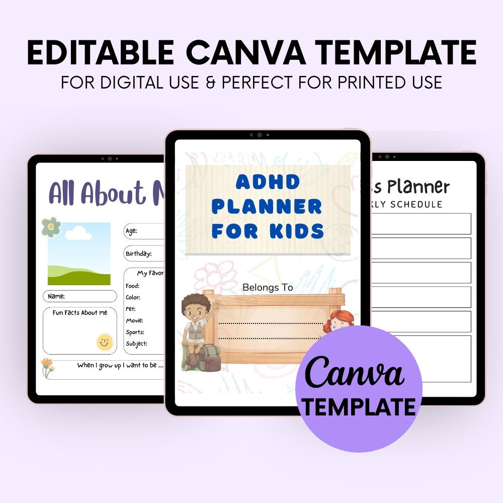 Editable ADHD Planner for Kids ADHD Planner for Kids Printable School ...