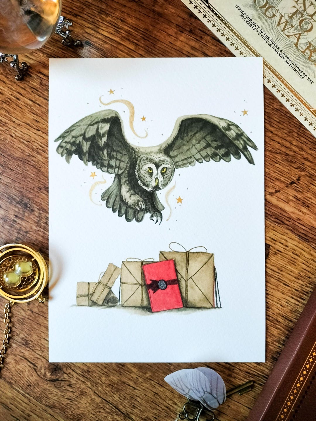 SPECIAL EDITION -A5 Magical Owl Collecting Mail Print Handsigned - With ...