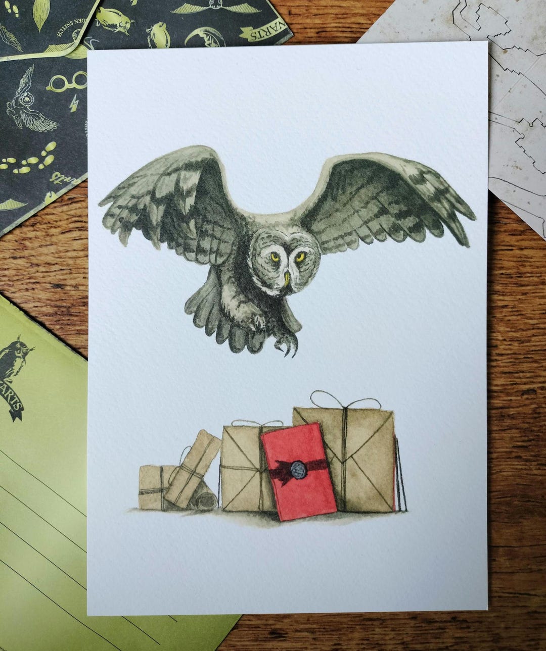 A5 Print Owl Collecting Mail Handsigned - Owl, Owlpost - Wizard World ...