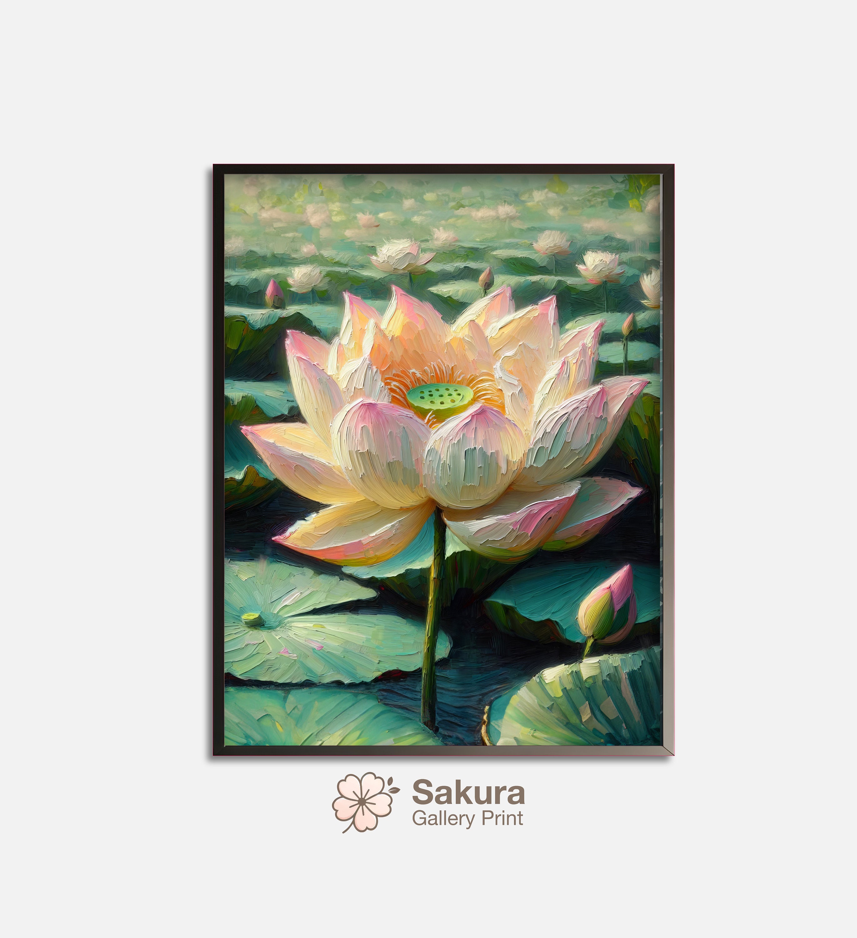 Asian Lotus Flower Oil Painting Downloadable Wall Art Painting Decor ...