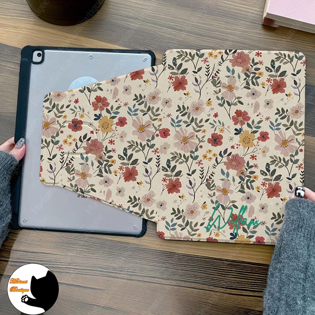 Custom Retro Beige Floral Aesthetic Cover Case for Apple iPad Pro 9.7 ...