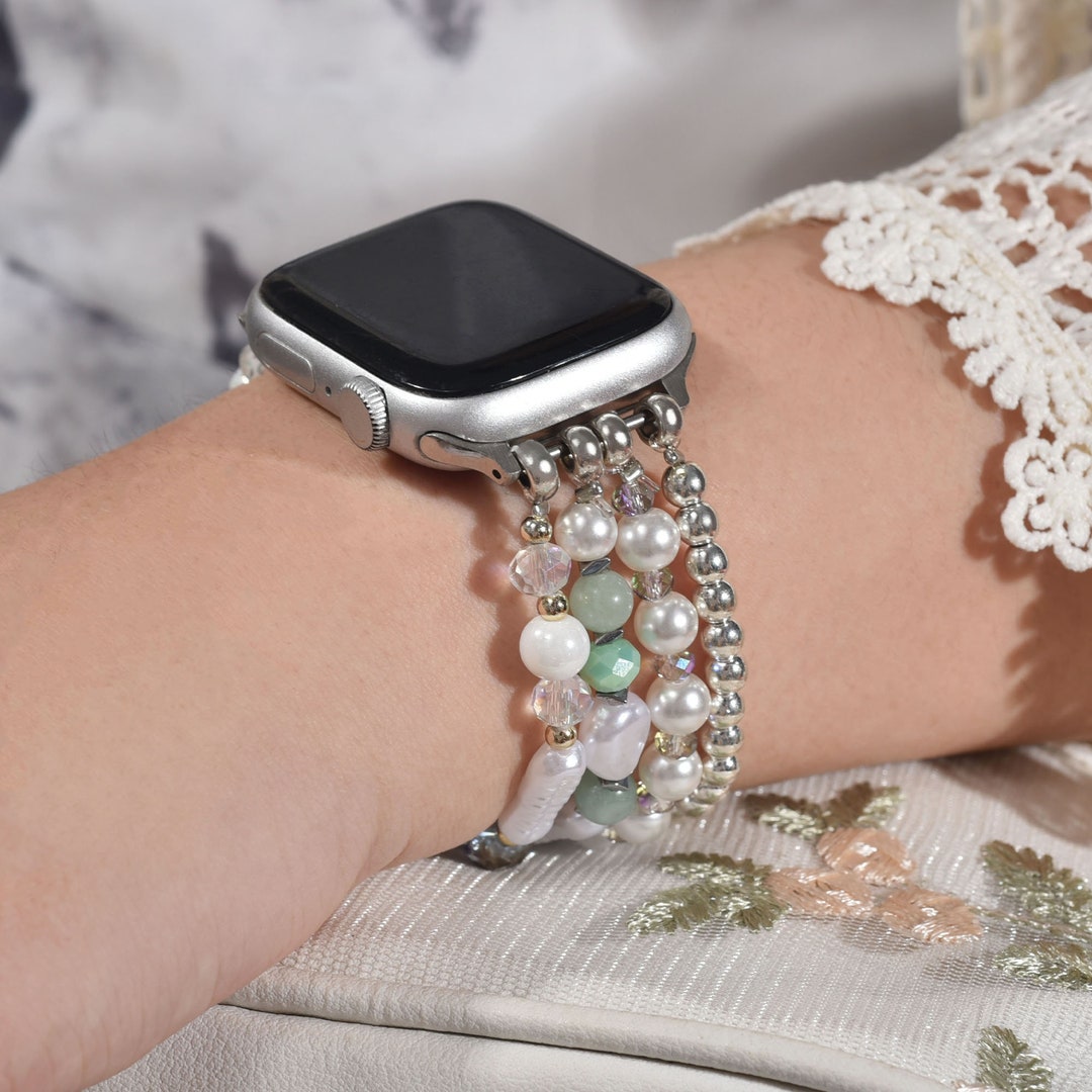 Women's Fashion Beaded Watch Strap,handmade Pearl Bracelet Iwatch Bands ...