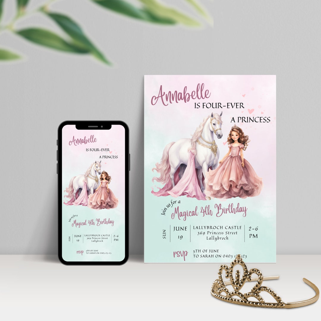 Four-ever A Princess Birthday Invitations | 4th Birthday Girl ...