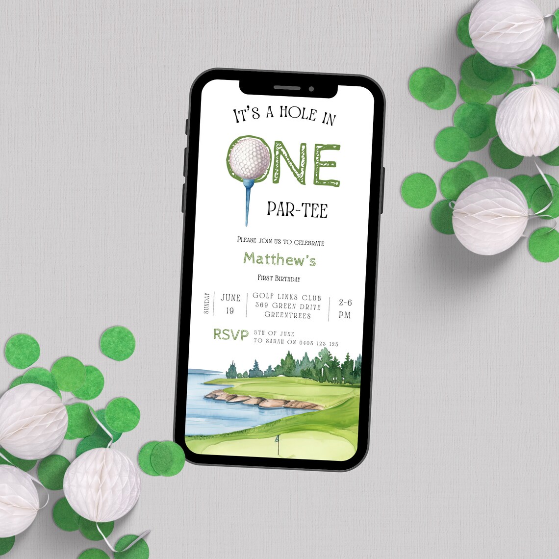 Hole in One | Golf 1st Birthday Party Invitation Template | Golf Par ...