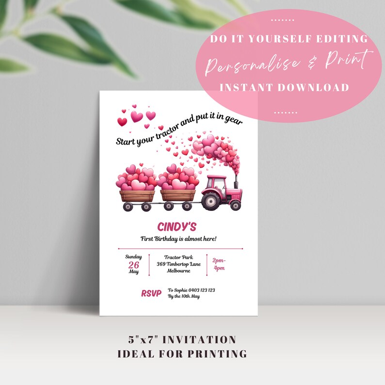 Farm Tractor Invite | Instant Download 5X7 | Digital Download | Tractor ...