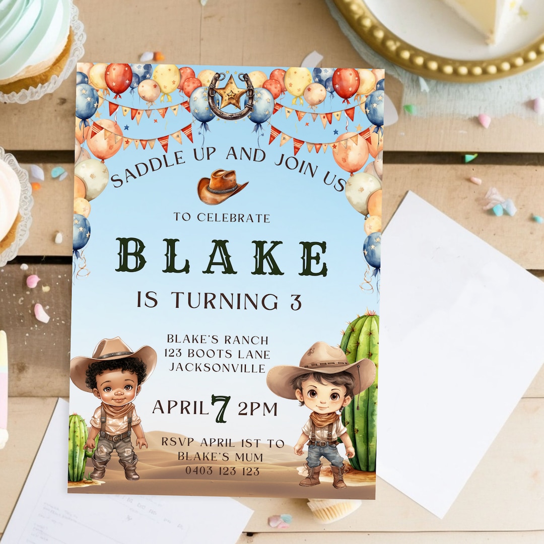 Invitación de cumpleaños de vaquero, DESCARGA INSTANTE, para cumpleaños ...