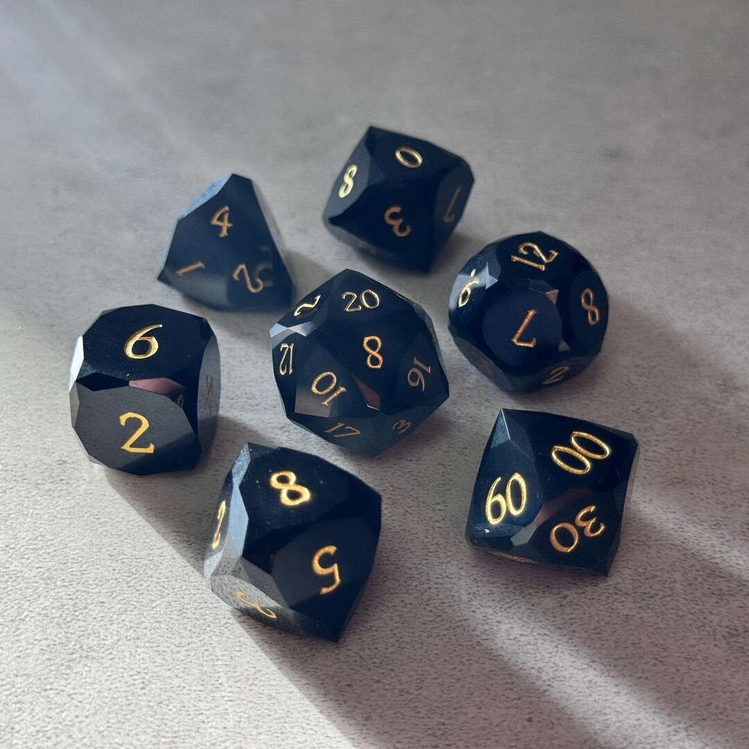 Black Obsidian Crystal Full Dnd Dice Set – Polyhedral Gemstone Handmade ...