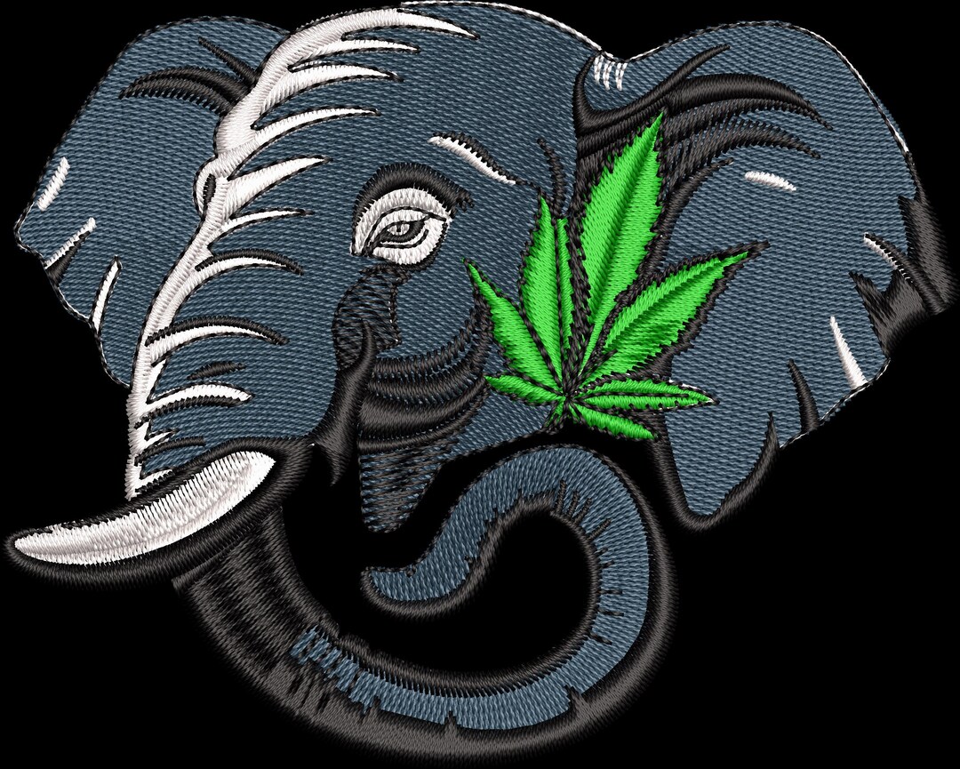 Chillphant Elephant Embroidery Design, Cool Elephant Cannabis Leaf ...