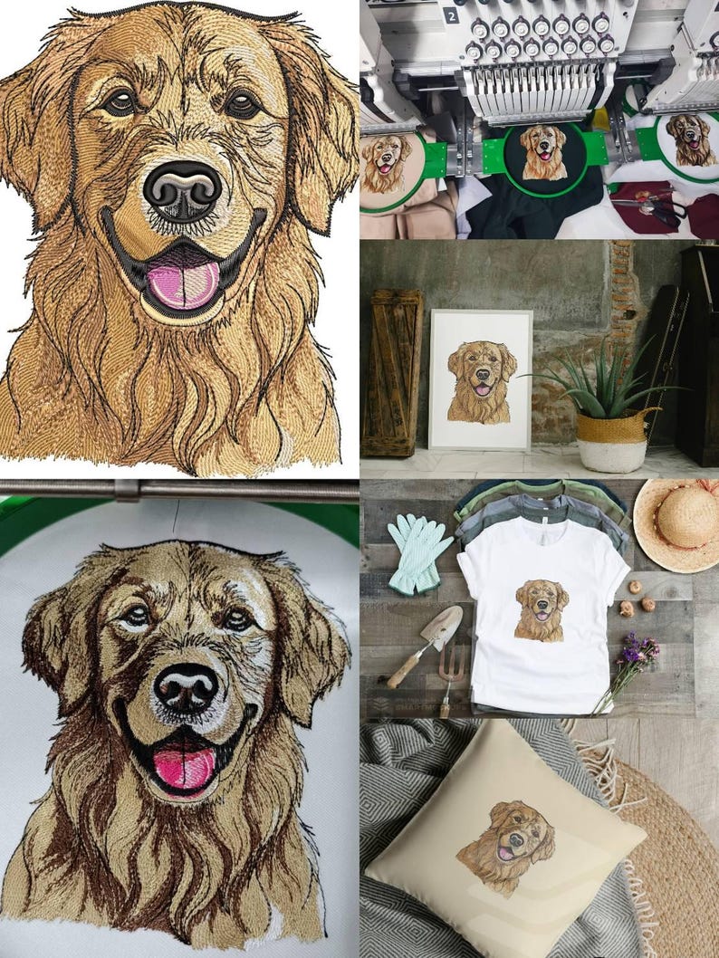 Golden Retriever Embroidery Design, Dog Embroidery Design, Machine ...