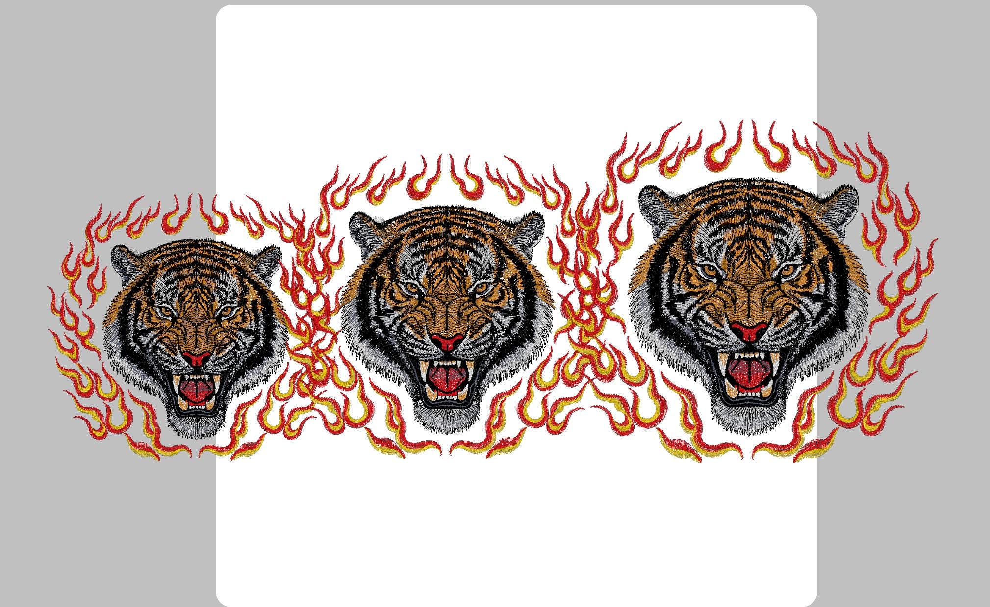 Fire Tiger Embroidery Design, Tiger and Flame Embroidery for Clothing ...