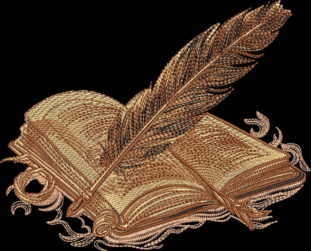 Quill Pen Embroidery Design - Elegant Feather and Book Digital File - Etsy