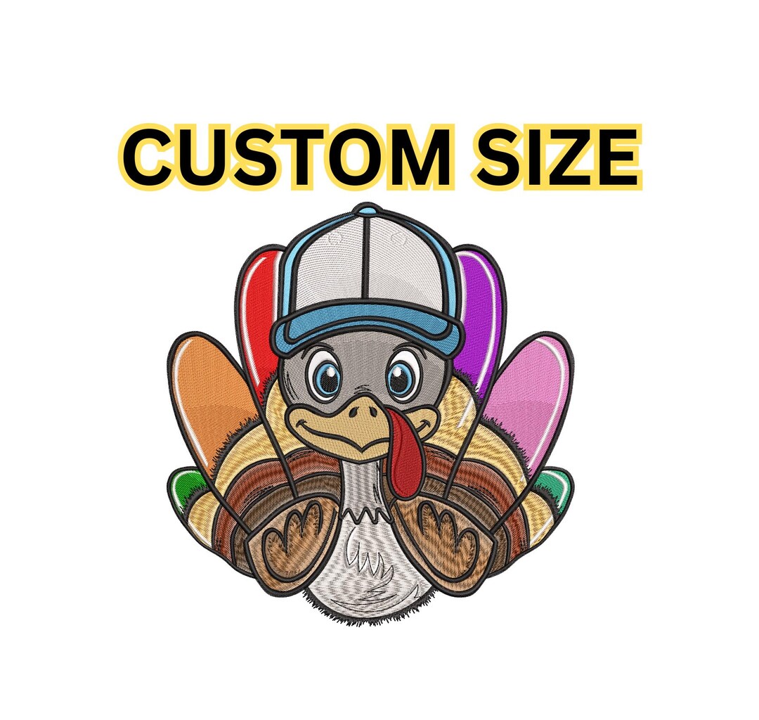 Thanksgiving Turkey Embroidery Design, Baseball Cap, Custom Size ...