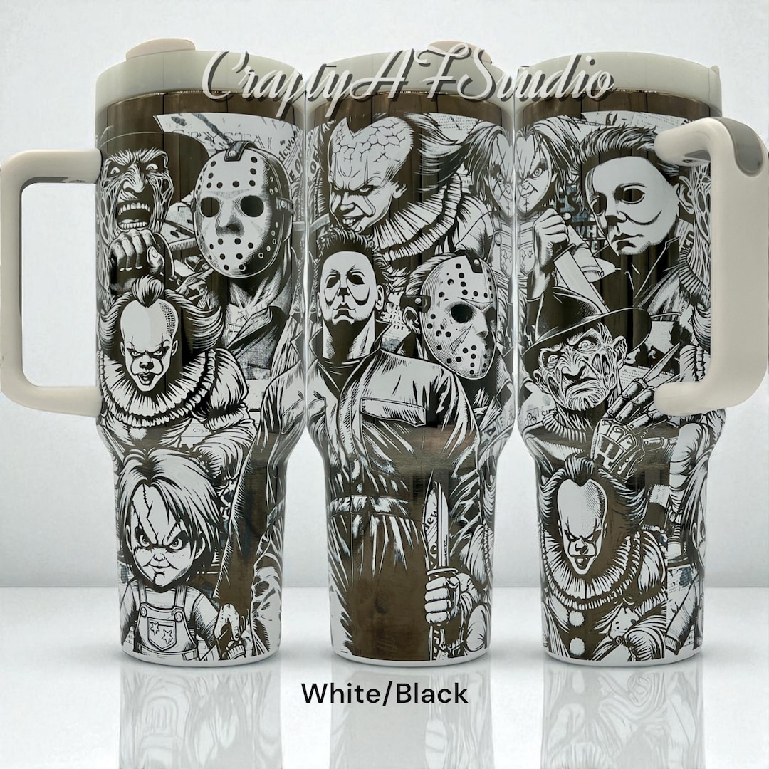 40oz Horror Movie Slashers Un-alivers Full Wrap Collage Laser Engraved ...