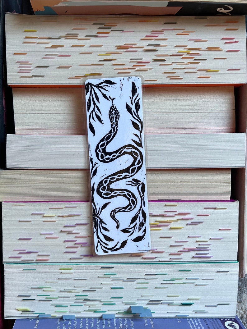Snake Bookmark Laminated Lino Print - Etsy