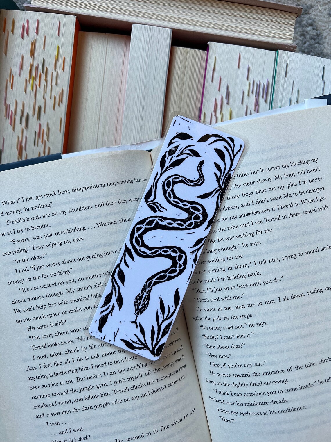 Snake Bookmark Laminated Lino Print - Etsy
