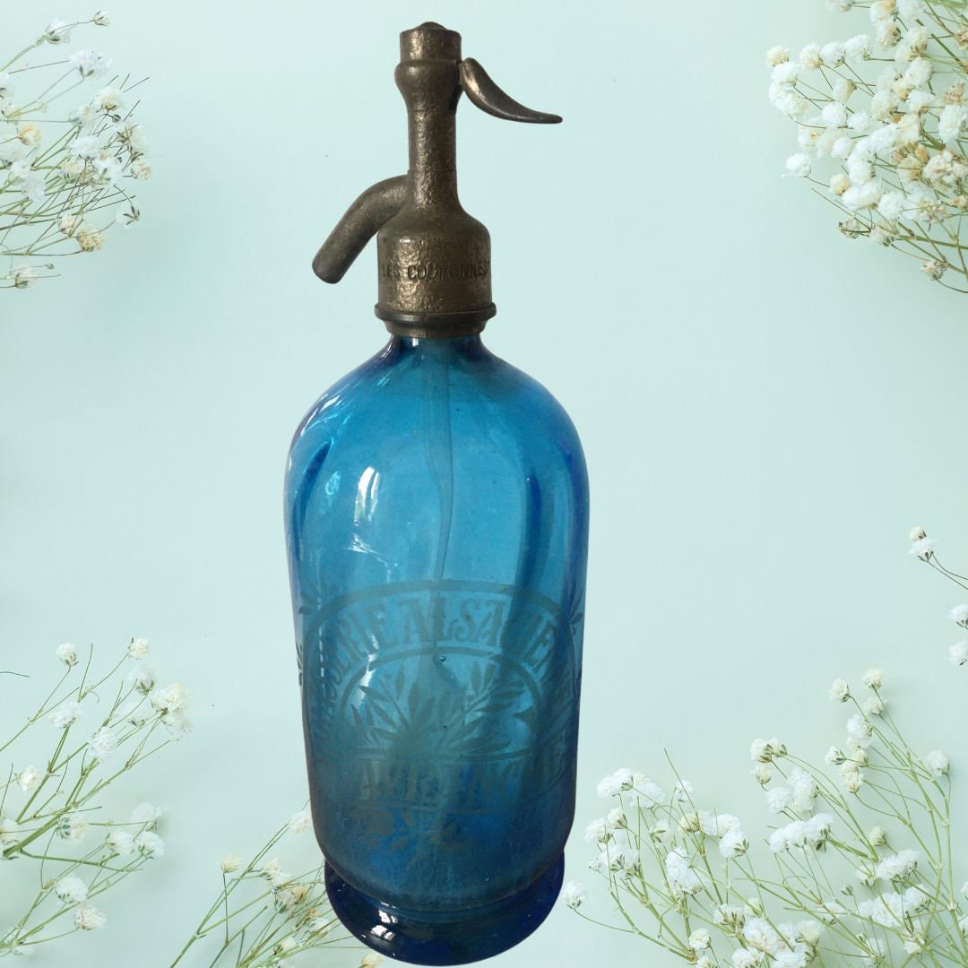 Blue Glass French Syphon, Vintage French Soda Syphon, Vintage Barware ...