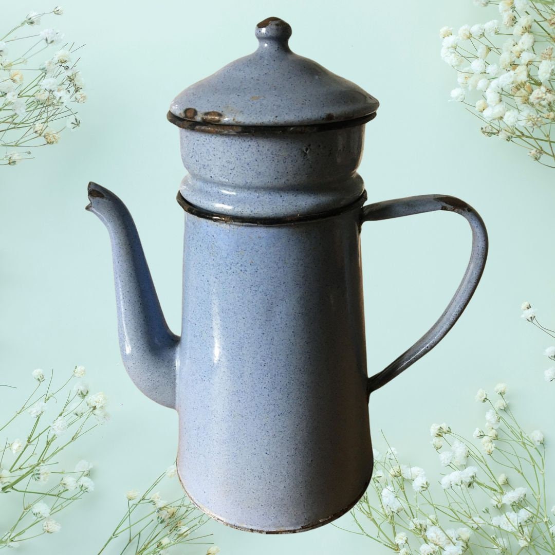 Blue Enamel Coffeepot, Vintage Enamel Coffeepot, Blue Enamelware ...