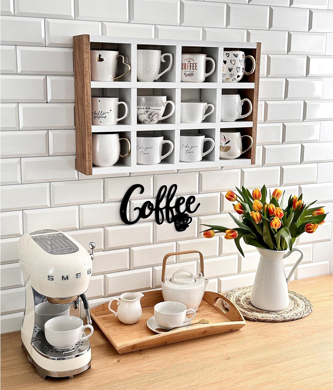 Wall Mounted Mug Display Shelf - Coffee Cup Organizer - Hanging Kitchen ...