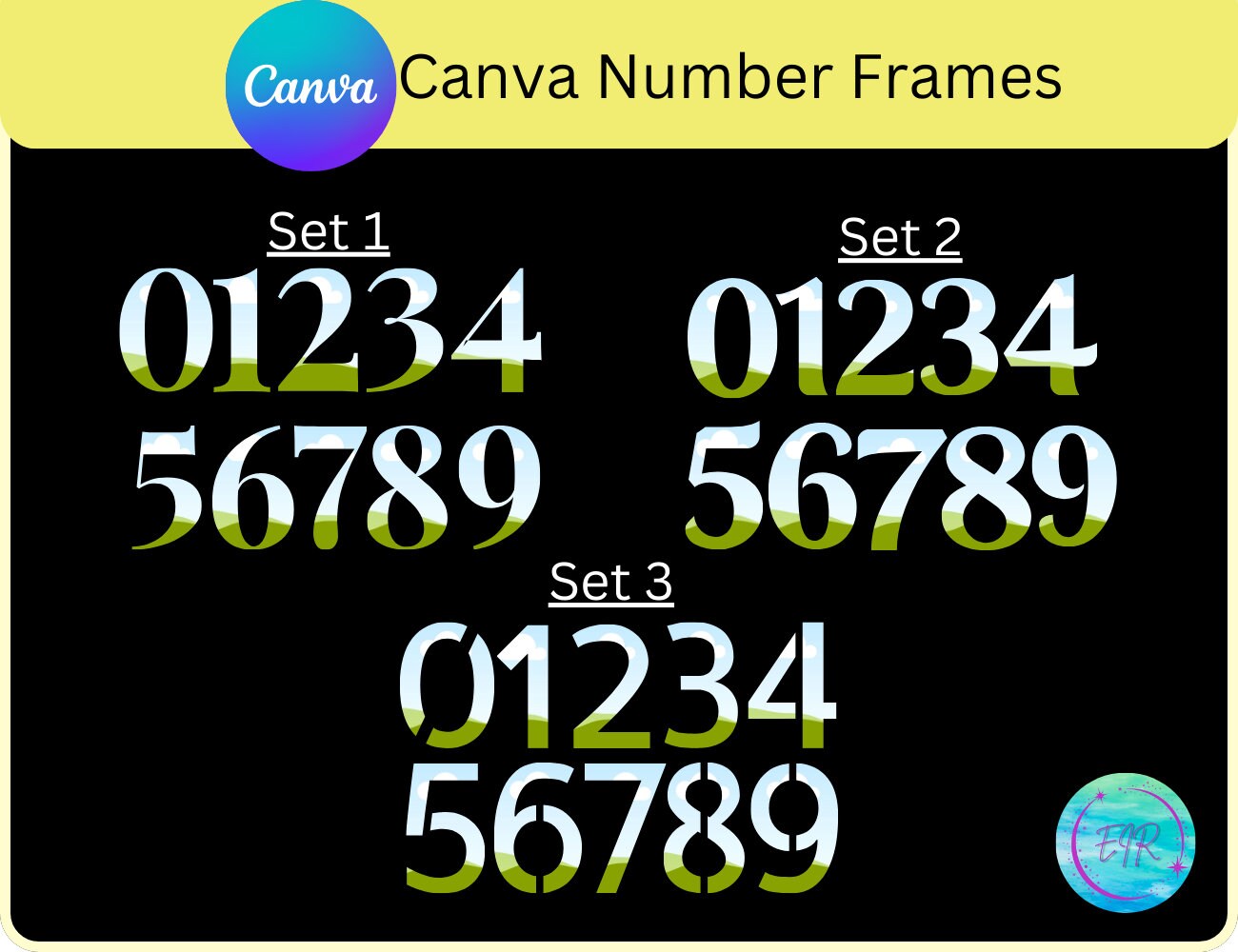 Canva Number Frames , Editable Canva Frame Template, 3 Sets of Numbers ...