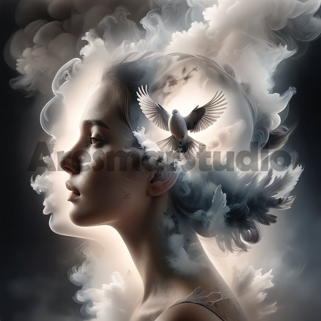 Beautiful Woman Freedom Portrait Striking Details Wall Art Digital ...