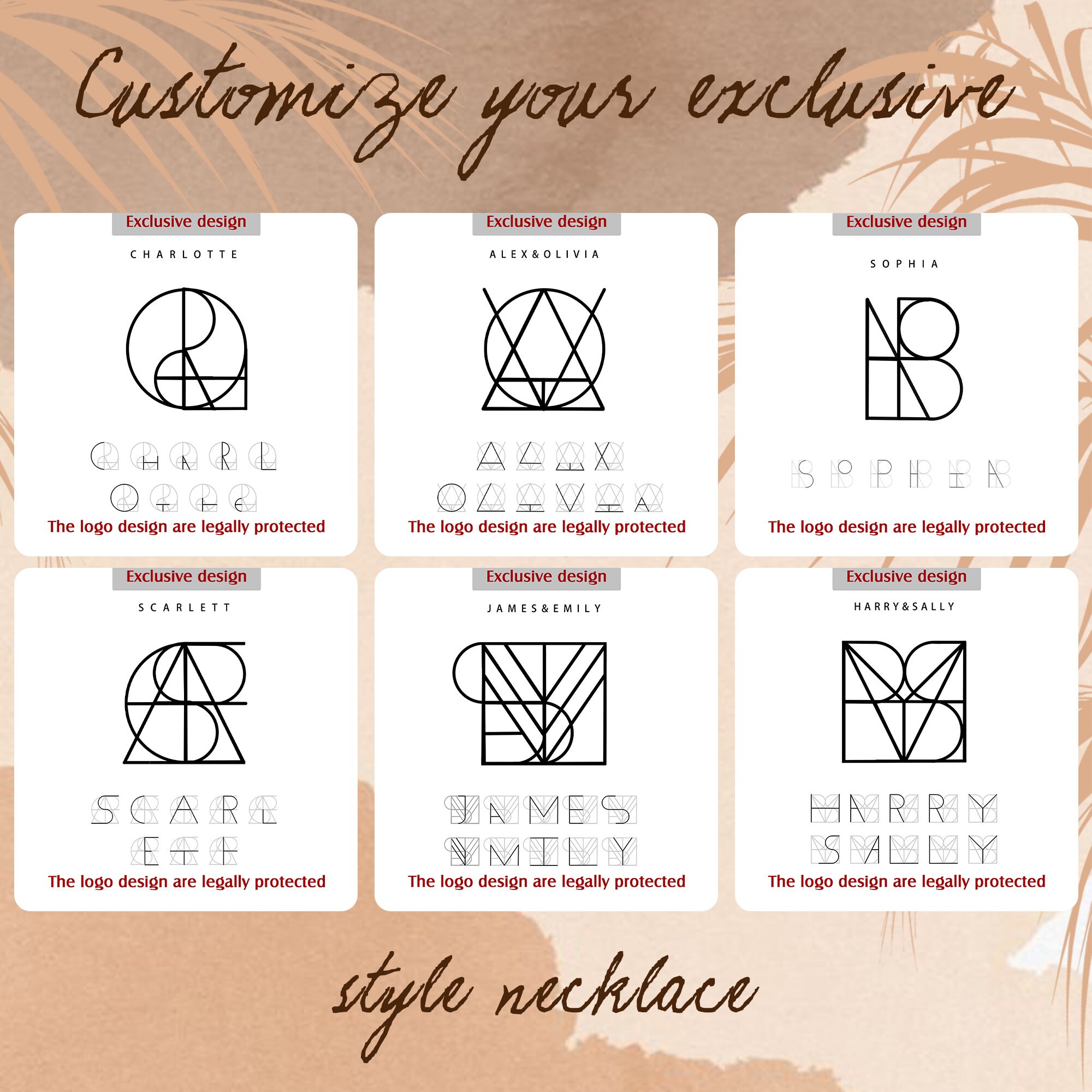 Name Logo Necklace, Monogram Logo Necklace, Personalized Name Fusion ...