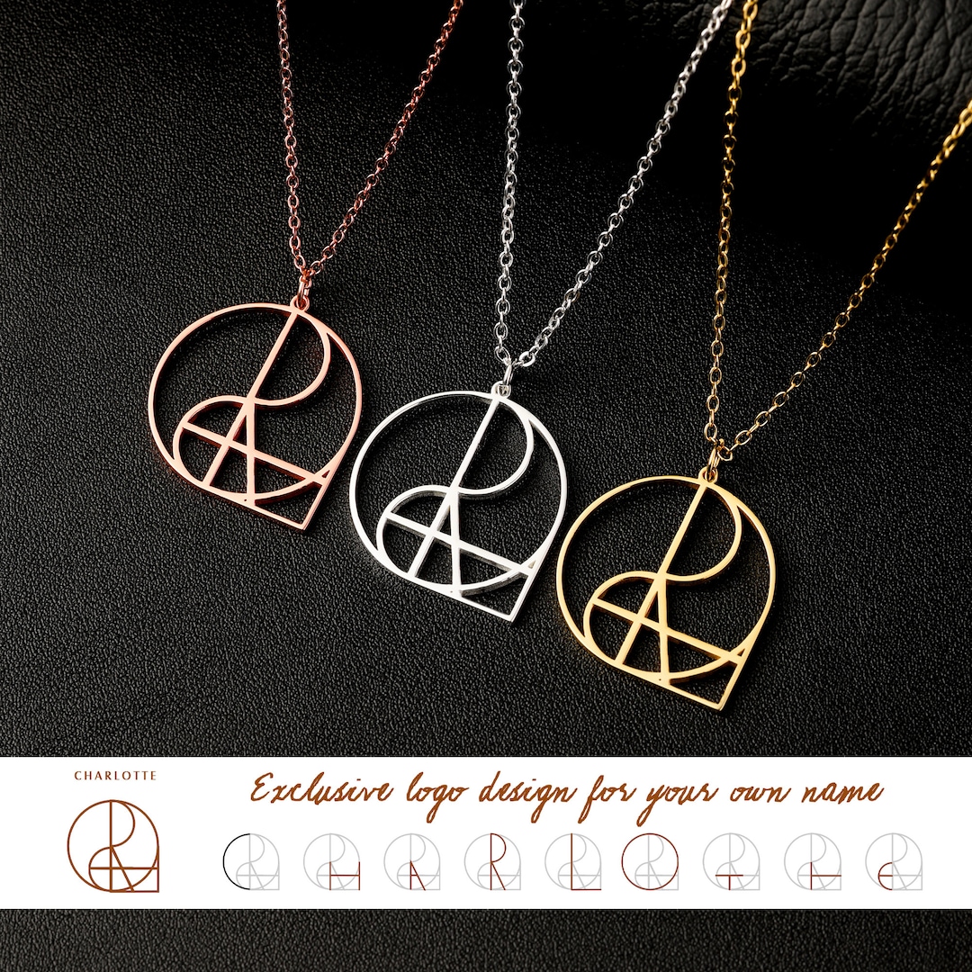 Silver Name Logo Necklace, Monogram Necklace, Unique Name Logo ...