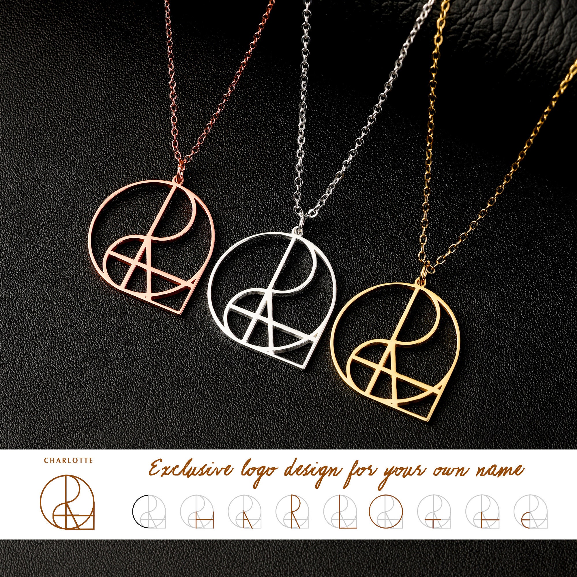 Silver Name Logo Necklace, Monogram Necklace, Unique Name Logo ...