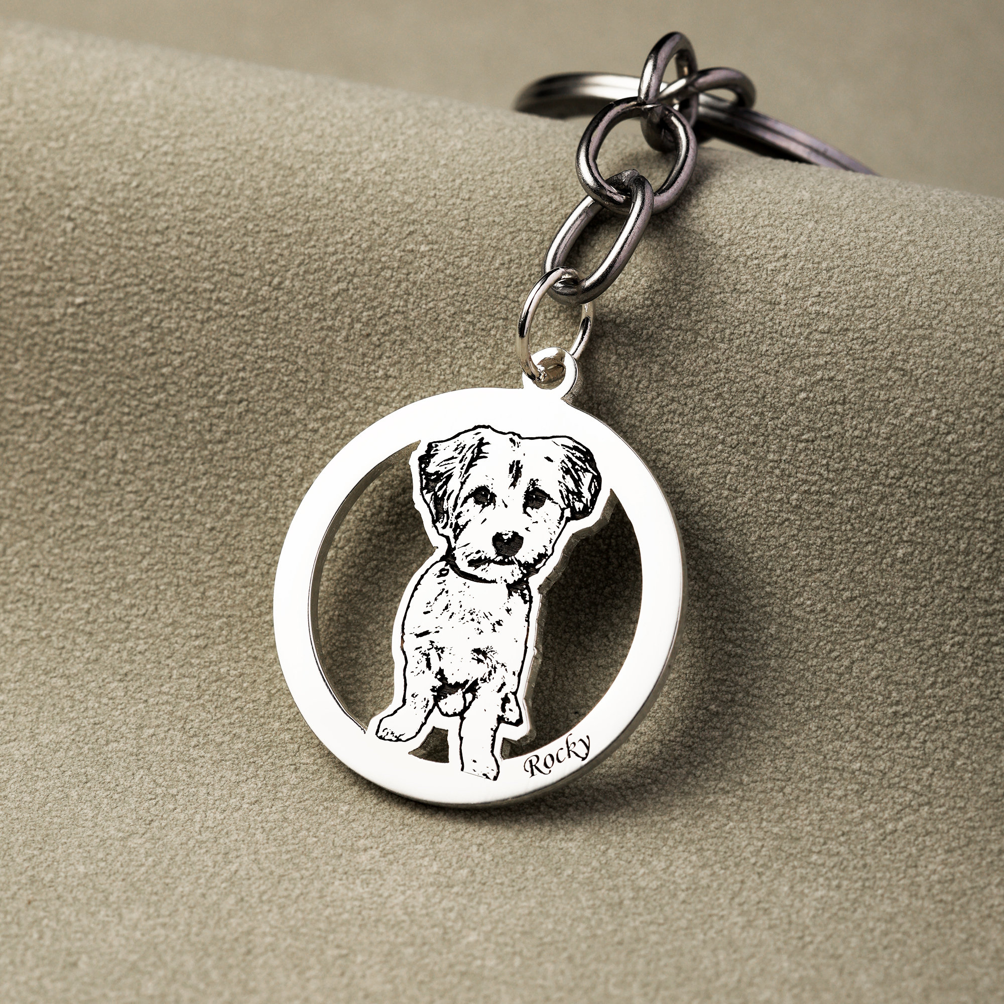 Custom Round Pet Keychain, Personalized Engraved Pet Photo Keychain ...