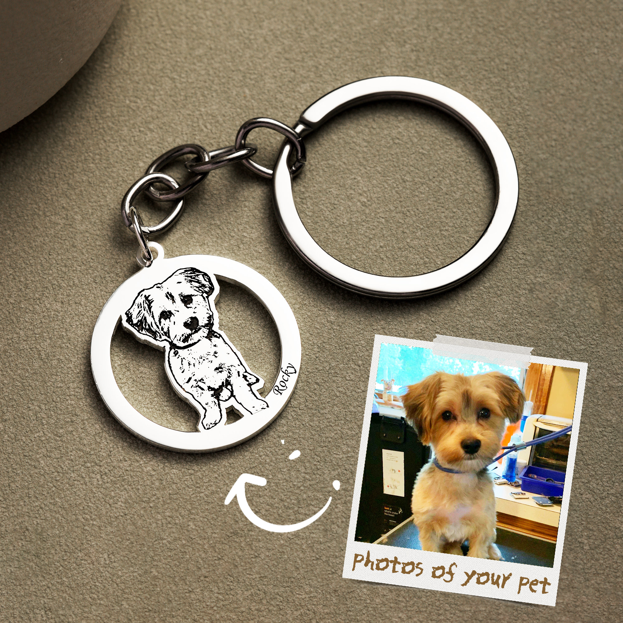 Custom Round Pet Keychain, Personalized Engraved Pet Photo Keychain ...
