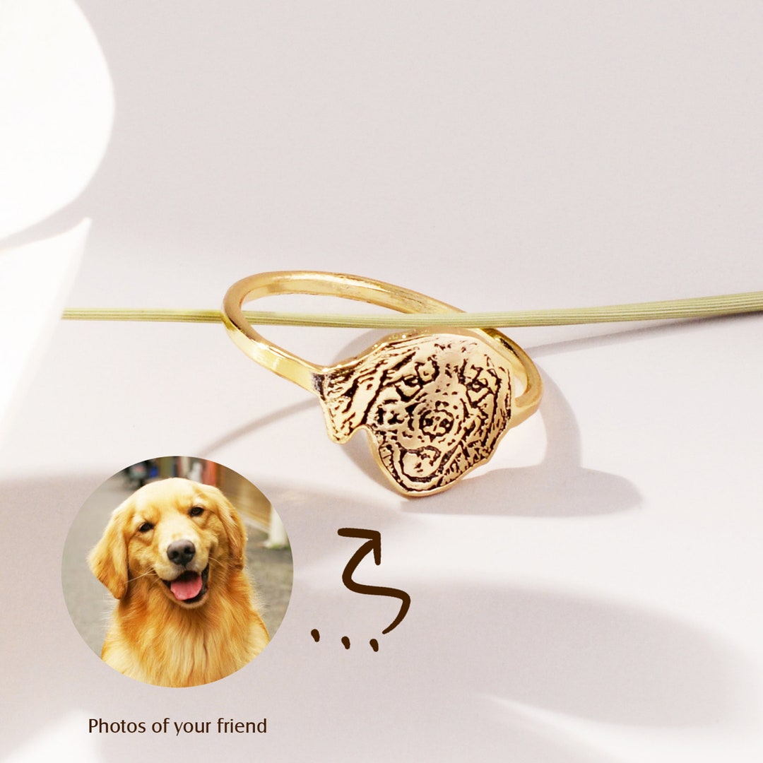 Custom Pet Portrait Ring, Engraved Dog or Cat Ring, Personalized Pet ...