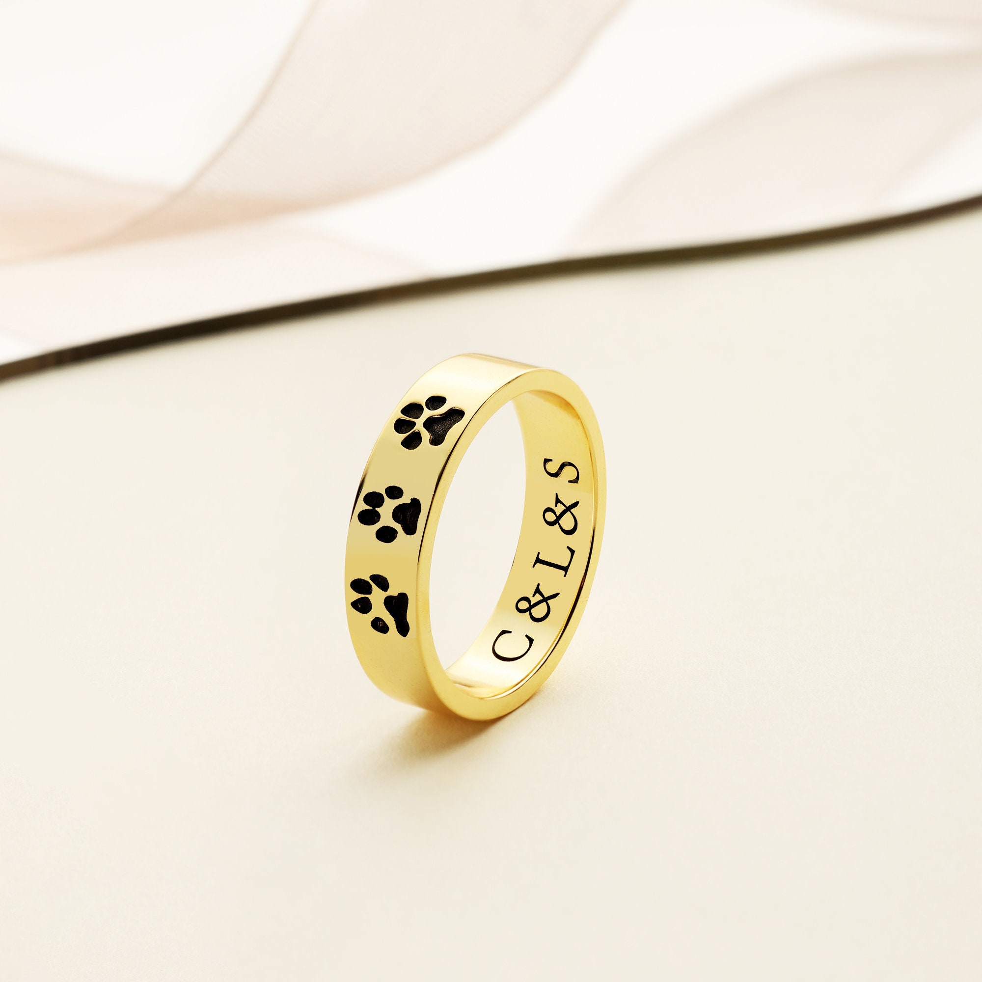 Custom Pet Name Necklace, Pet Paw Ring, Engraved Pet Print Ring ...