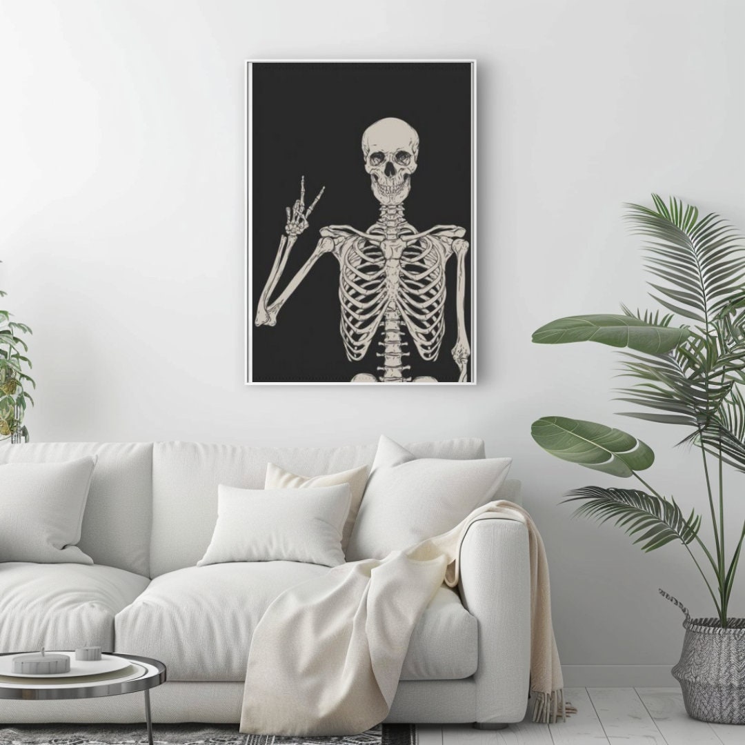 Skeleton Say Hi Print, Modern Style Wall Art, Garden Flag, Skeleton ...