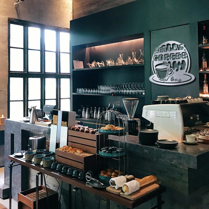 Personalized Coffee Sign Custom Name Logo Cafe Decor Metal Wall Art ...