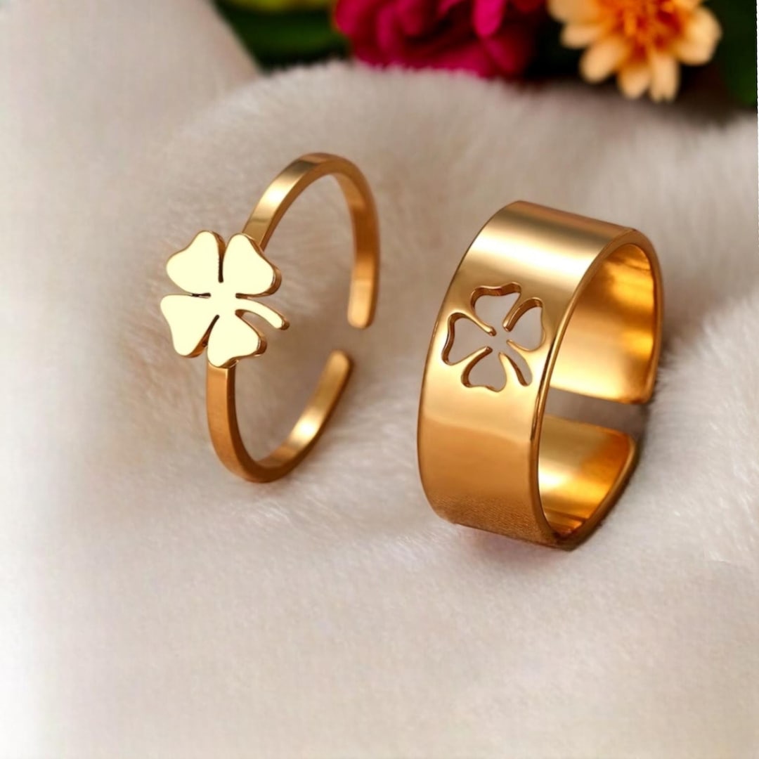 Matching Couple Rings, Stainless Steel Couple Ring, Clover Charm Ring ...