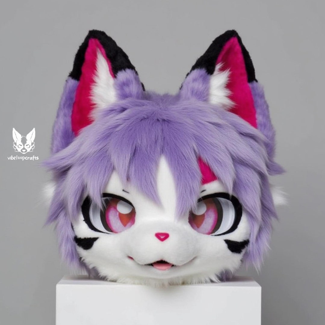 Purple Cat Gummy Candy Fursuit Head, Customized Kenomo Fur Clothing ...