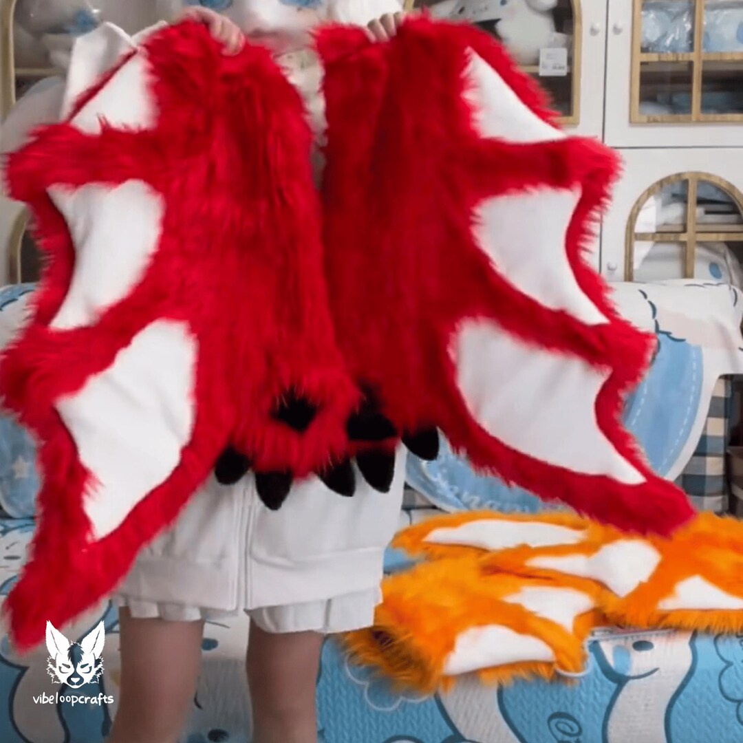 Handsome Red Bat Fursuit Claw Wings,plush Arm Wings,wings Claw Gloves ...