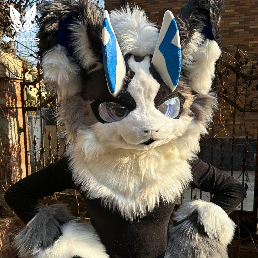 Fursuit Mask,fursuit Head,blue Meteor Dragon,horned Dragon,furry Ears ...