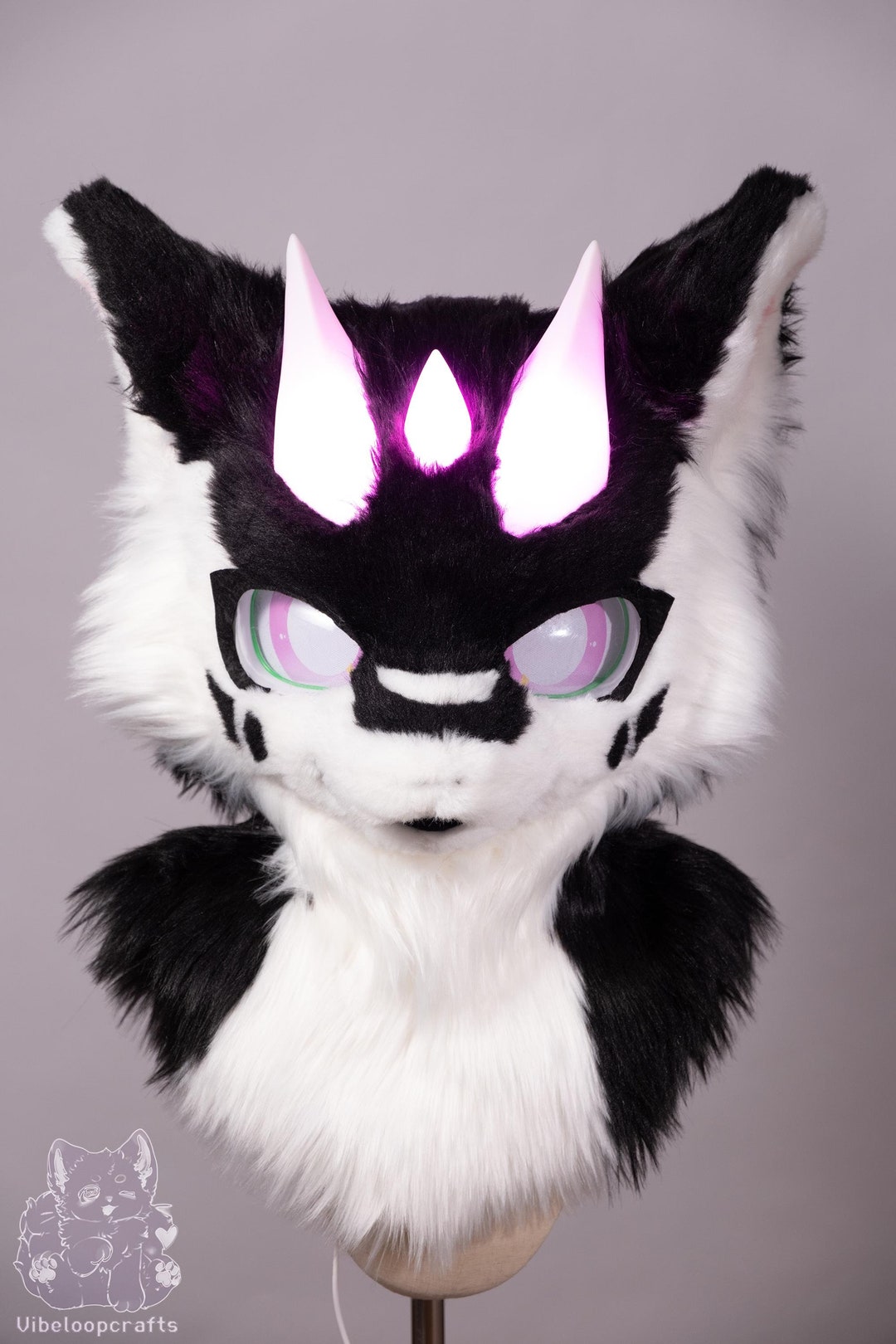 Kemono Fursuit, Black and White Dragon, Glowing Horns, Fursuit Mask ...