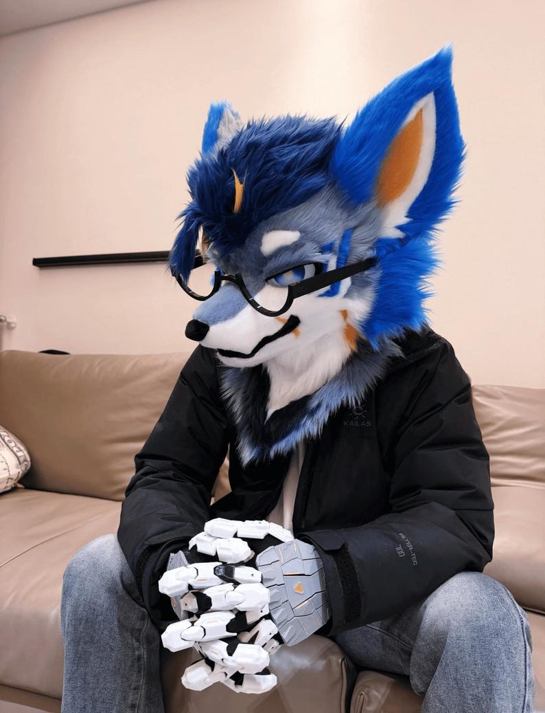 Cyberpunk Blue Wolf Fursuit Head, Customized Kenomo Fur Clothing ...