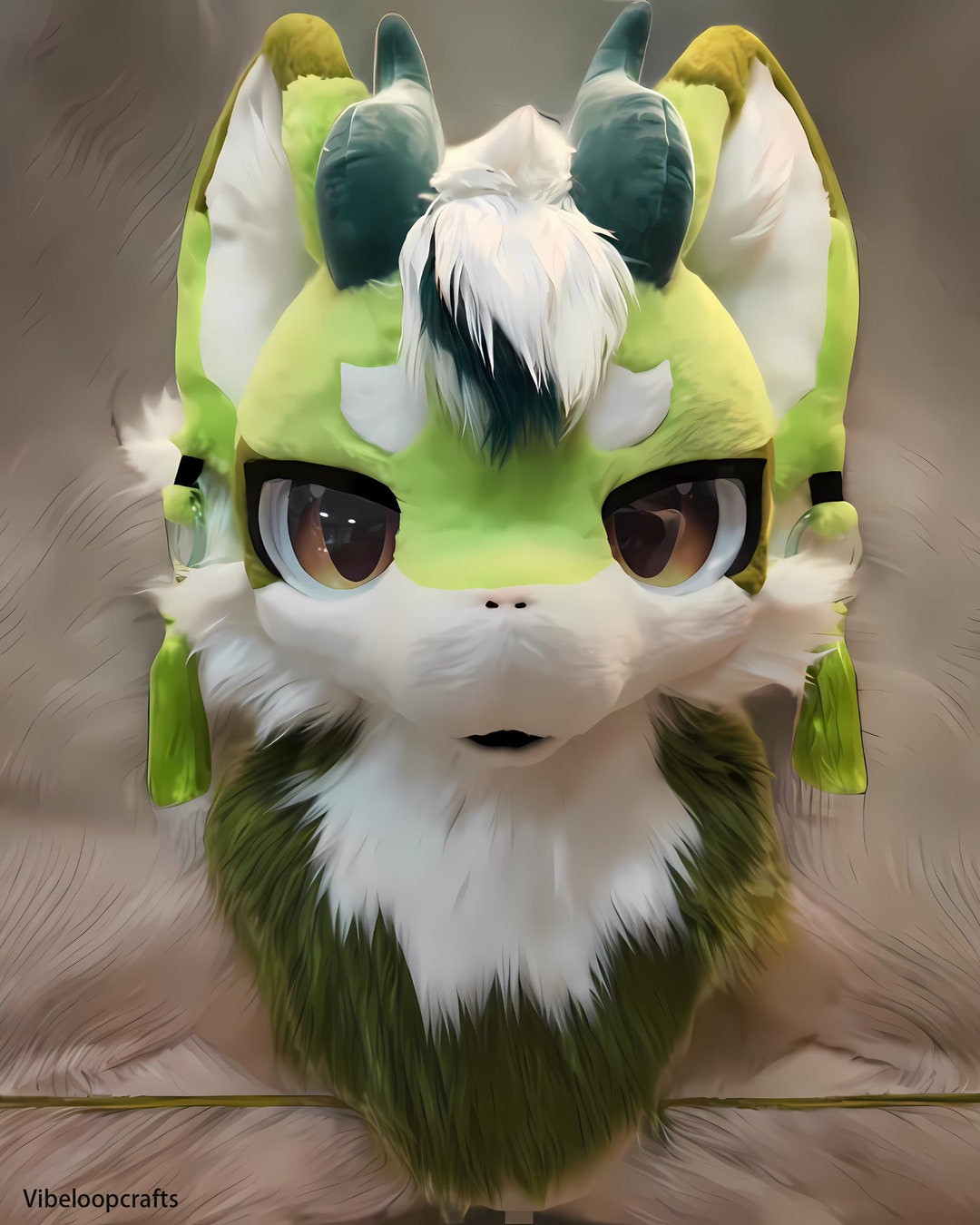 Fursuit Mask,verdant Blaze,green Dragon,kemono Fursuit, Furry Horn ...