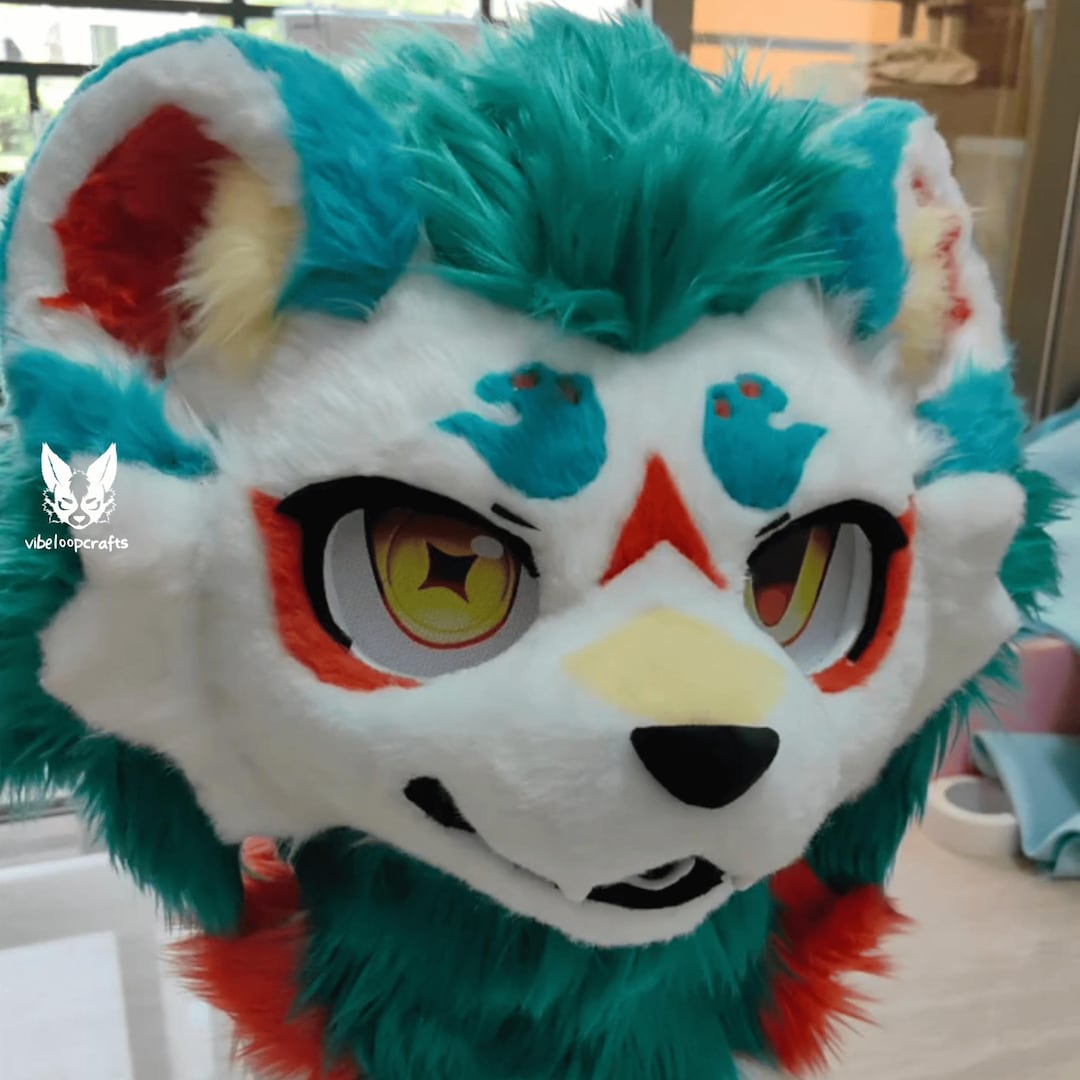 Cute Green Jade Lion Fursuit Head, Customized Kenomo Fur Clothing ...