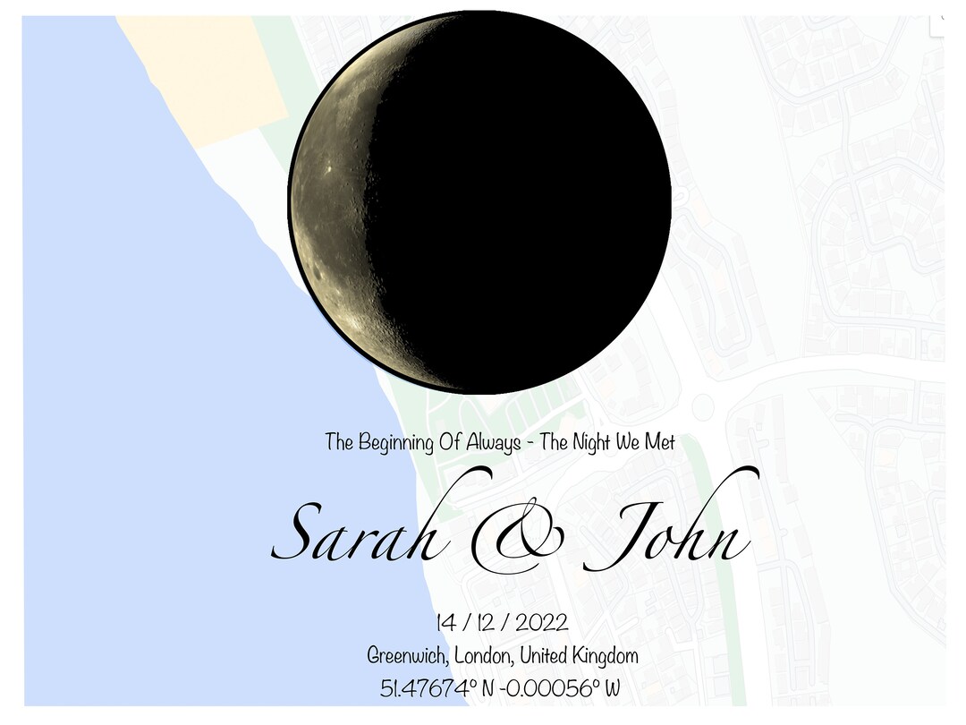 Personalised Moon Phase and Location Map Print When We First Met ...