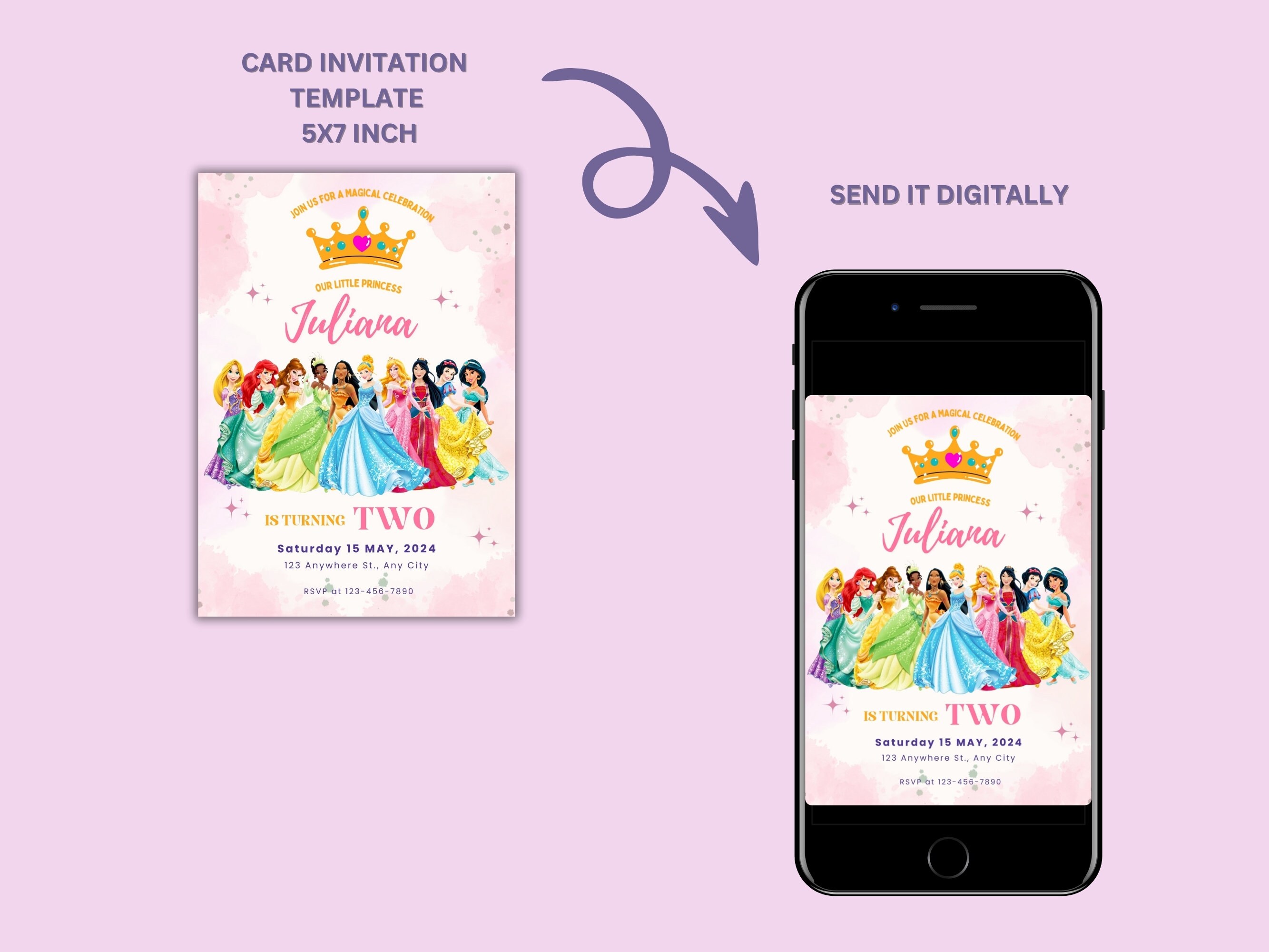 Editable Princess Birthday Template, Princess Invitation, Girl Princess ...