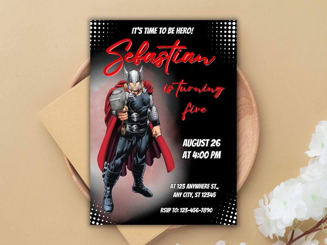 Editable Thor Birthday Invitation, Kids Birthday Party Invite, Canva ...