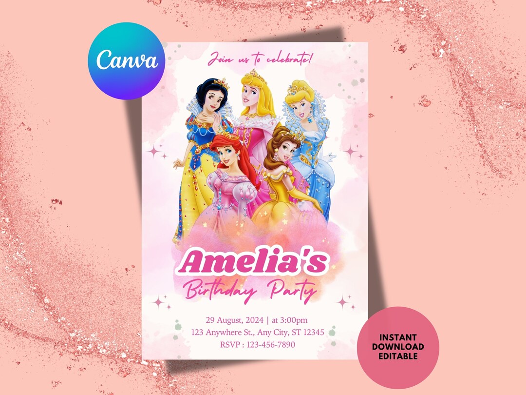 Editable Princess Birthday Template, Princess Invitation, Girl Princess ...