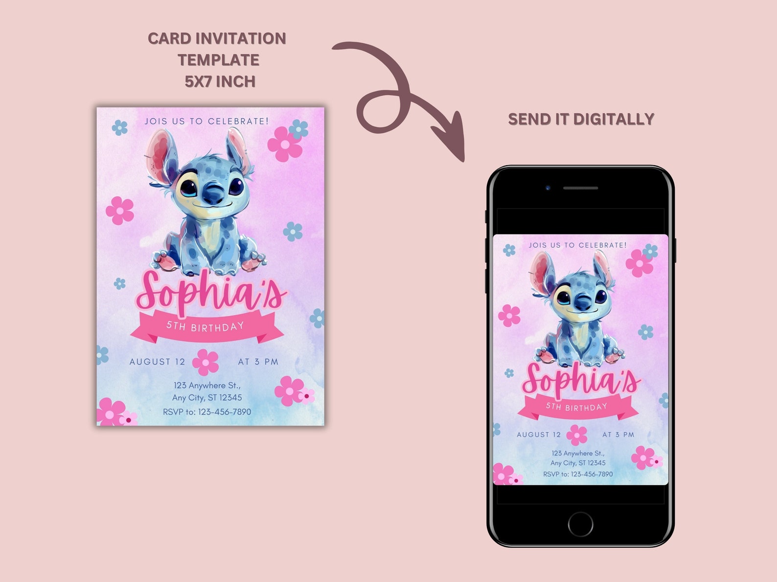 Editable Stitch Birthday Invitation, Printable Stitch Invitation, Kids ...