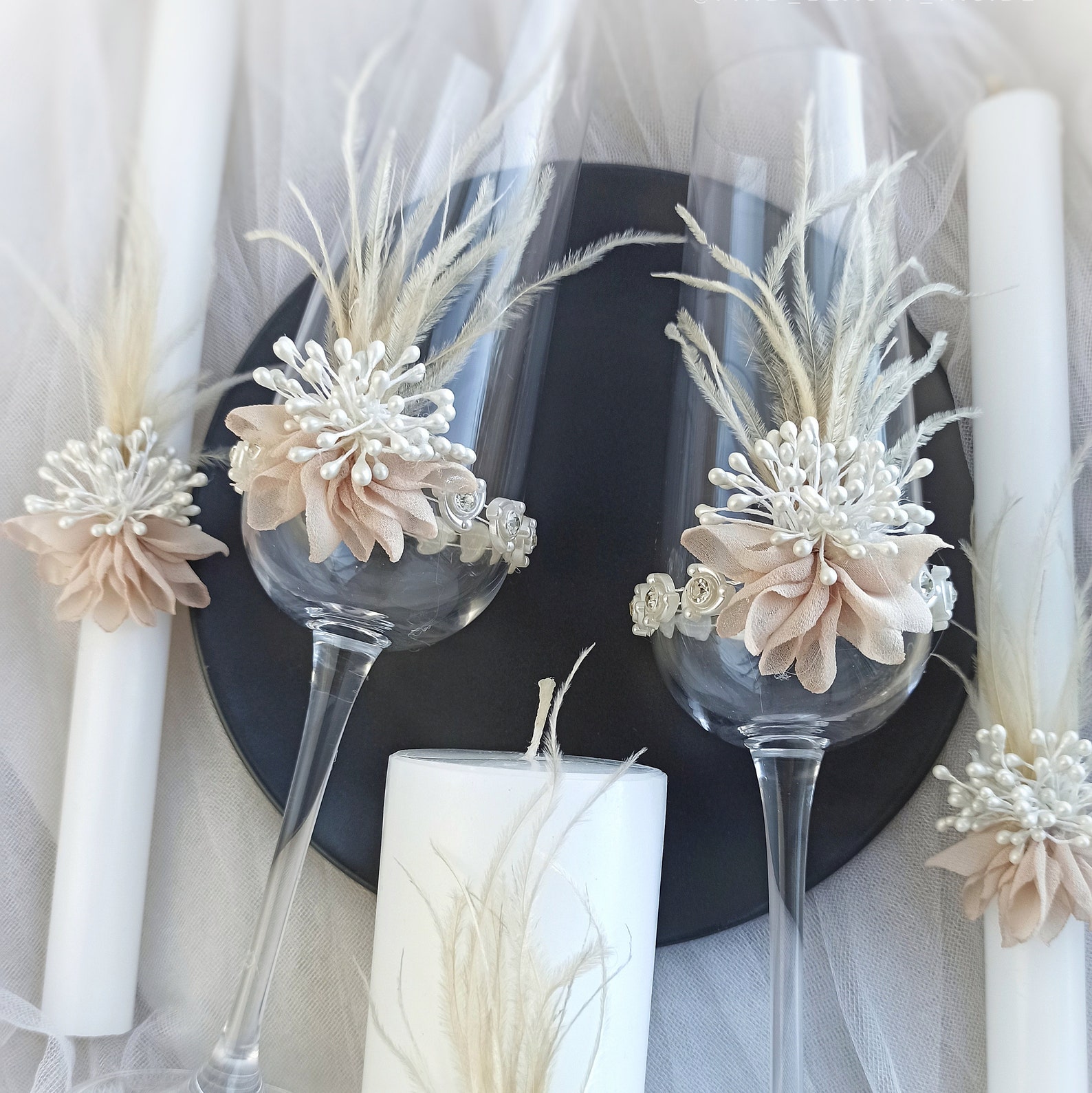 Wedding Accessories Set in Beige and White Colors, Unity Candles for ...