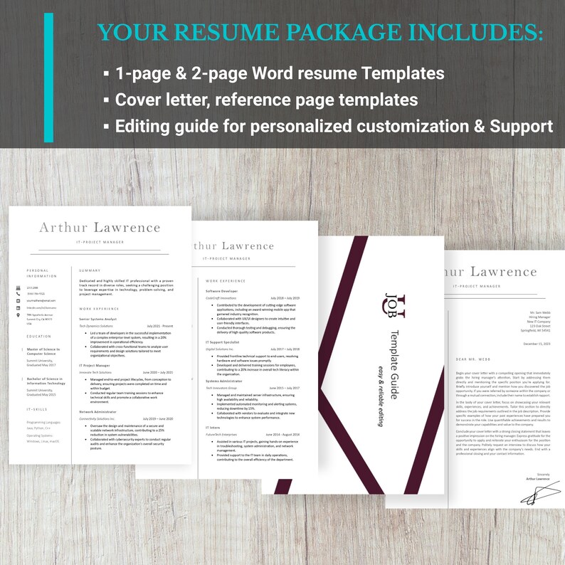 Professional Resume Template: Word-optimized, Modern Design for Career ...