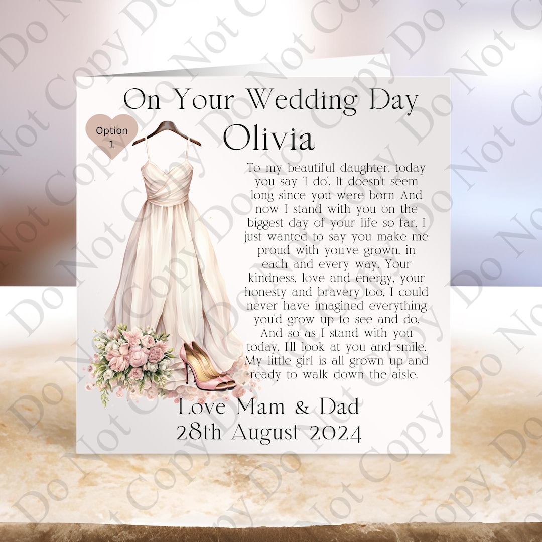 Daughter Wedding Card, to My Daughter on Your Wedding Day, Wedding ...