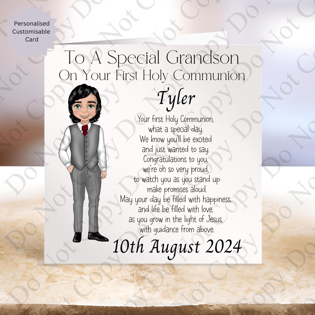 First Holy Communion Card for Boy, Personalised 1st Communion Card, Son ...